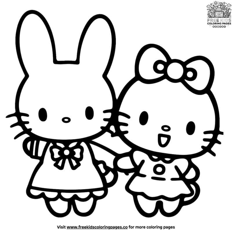Adorable Hello Kitty And Kuromi Coloring Pages
