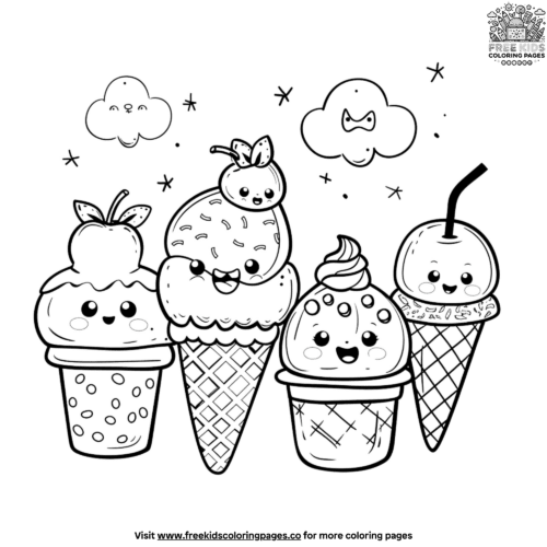 Charming Kawaii Cute Ice Cream Coloring Pages