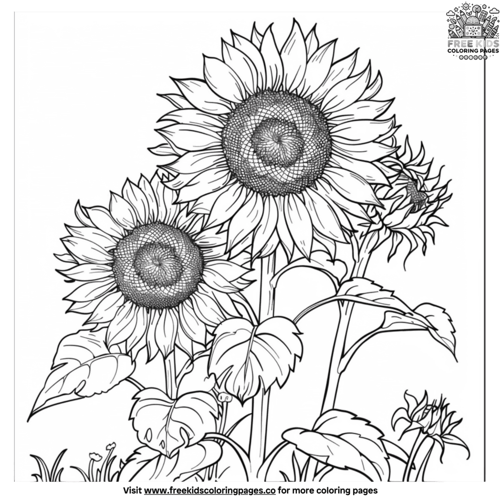 Pretty Sunflower Garden Coloring Pages - Free Kids Coloring Pages