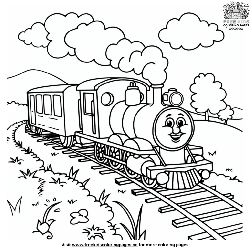 Fun Smiling Cartoon Train Coloring Pages For Kids