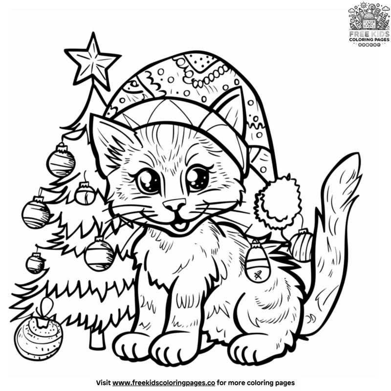 Free Holiday Kitties Coloring Pages For Kids
