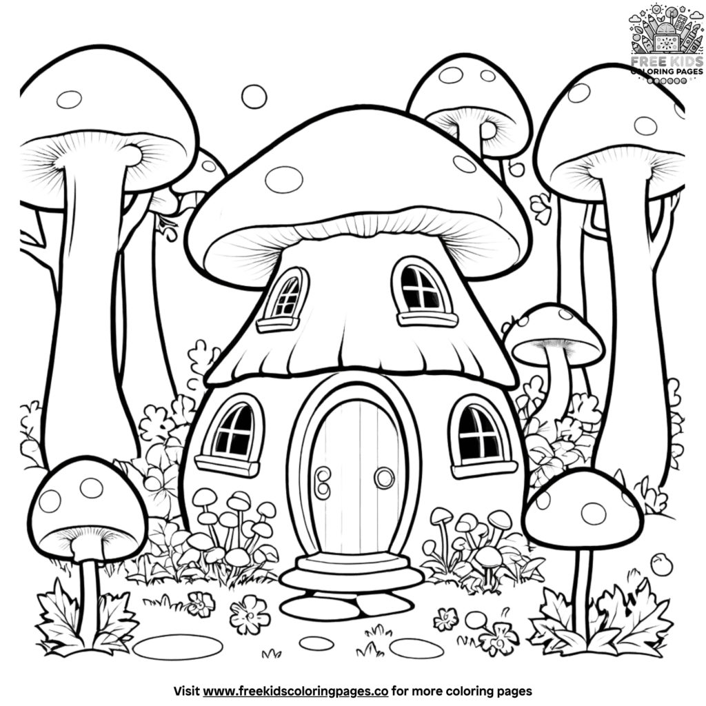 Delightful Mushroom House Coloring Pages