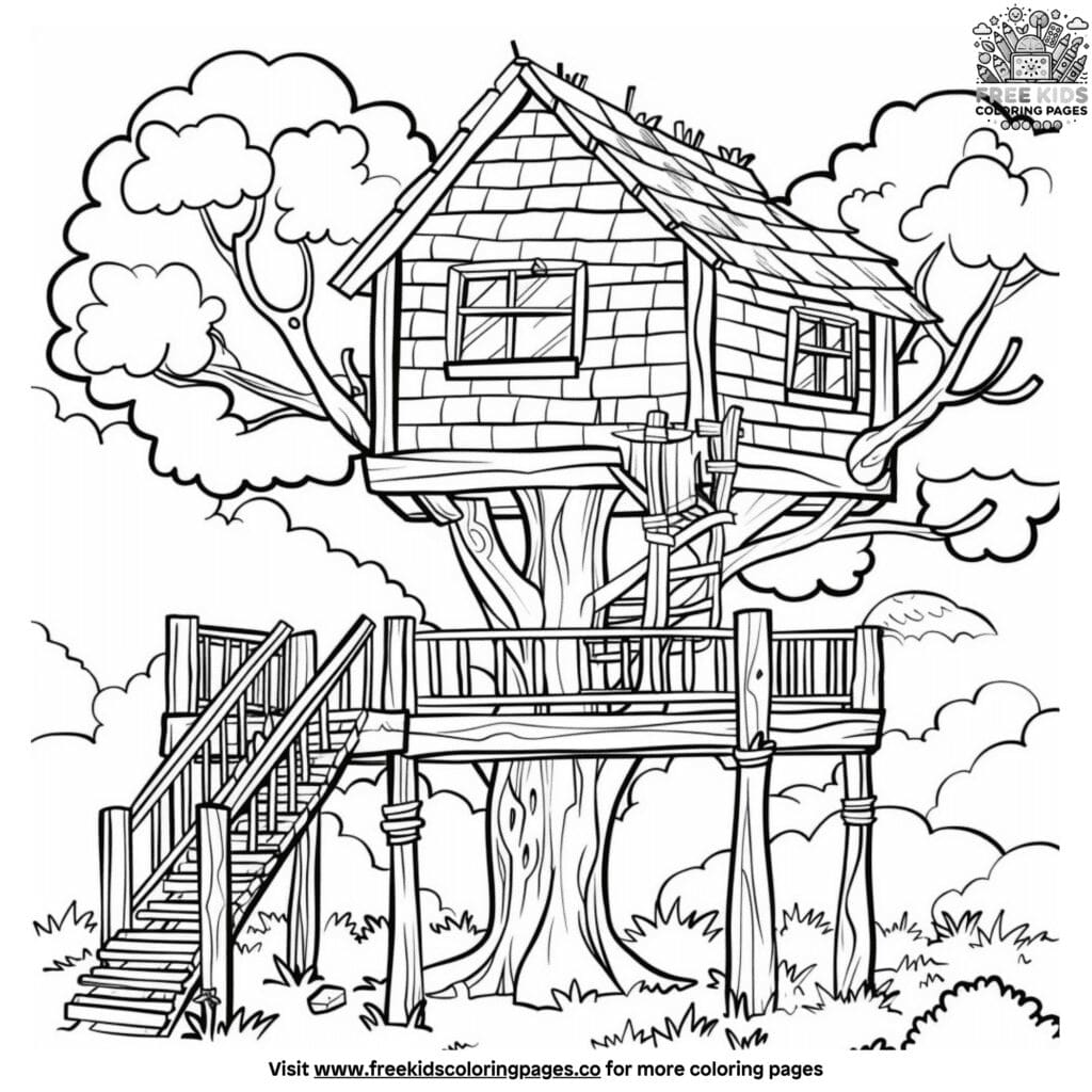 Enchanting Tree House Coloring Pages