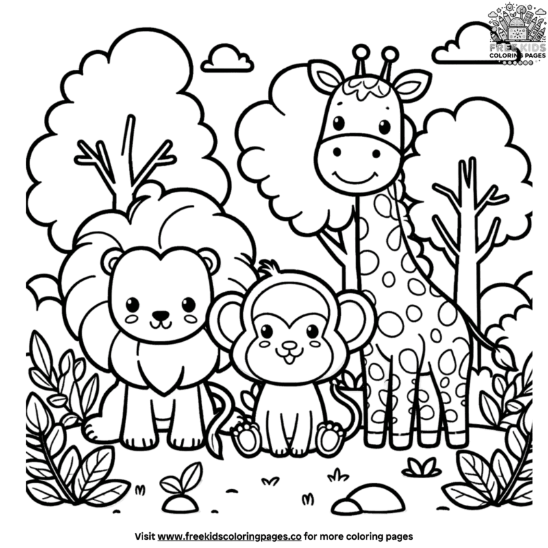 Cute Wild Animal Friends Coloring Pages