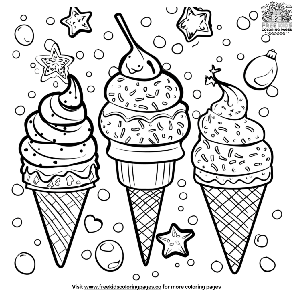 Cheerful Holiday Ice Cream Coloring Pages