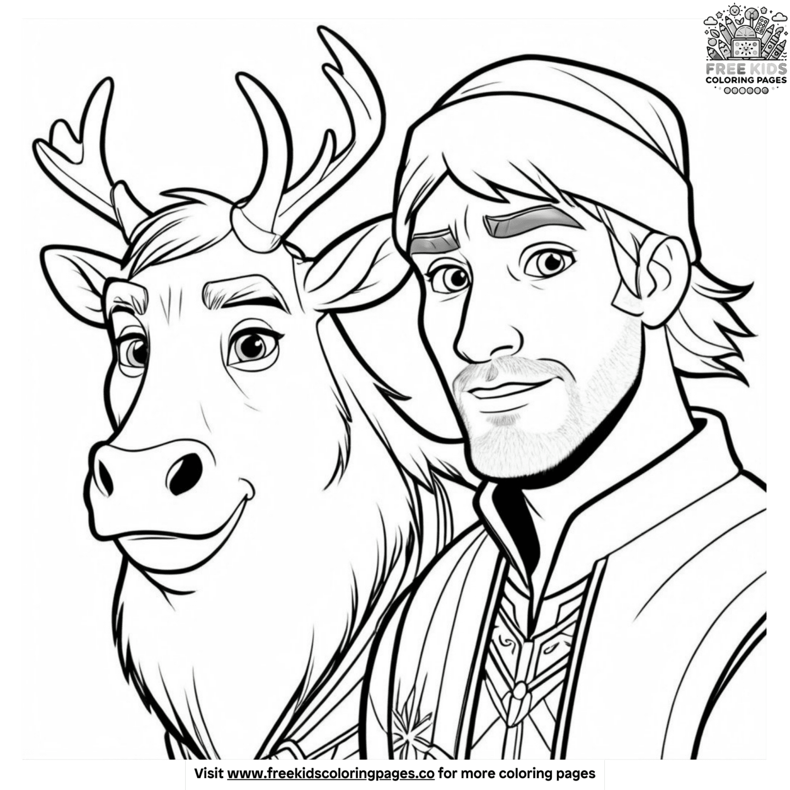 Detailed Kristoff And Sven Coloring Pages