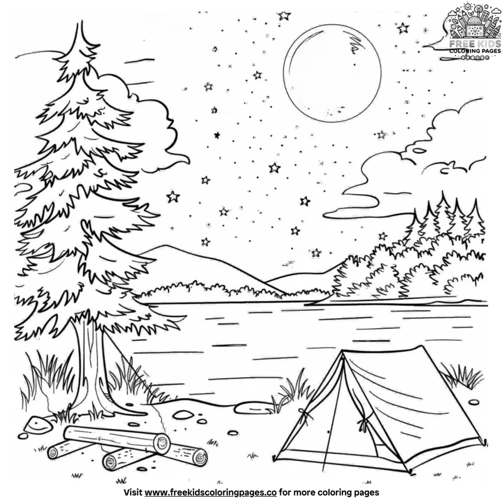 Magical Nighttime Camping Coloring Pages For Kids