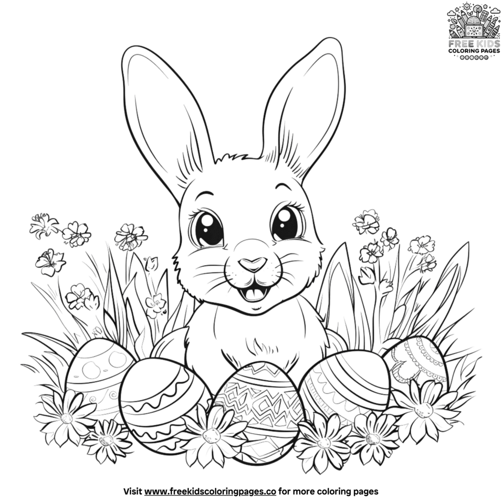 Adventurous Easter Bunny Hiding Eggs Coloring Page Collection
