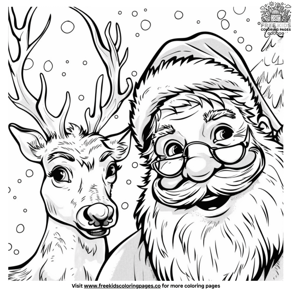 Delightful Santa And Reindeer Coloring Pages