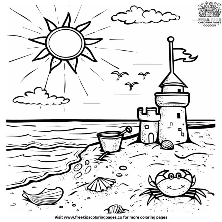 Smiling Sun At Beach Coloring Pages