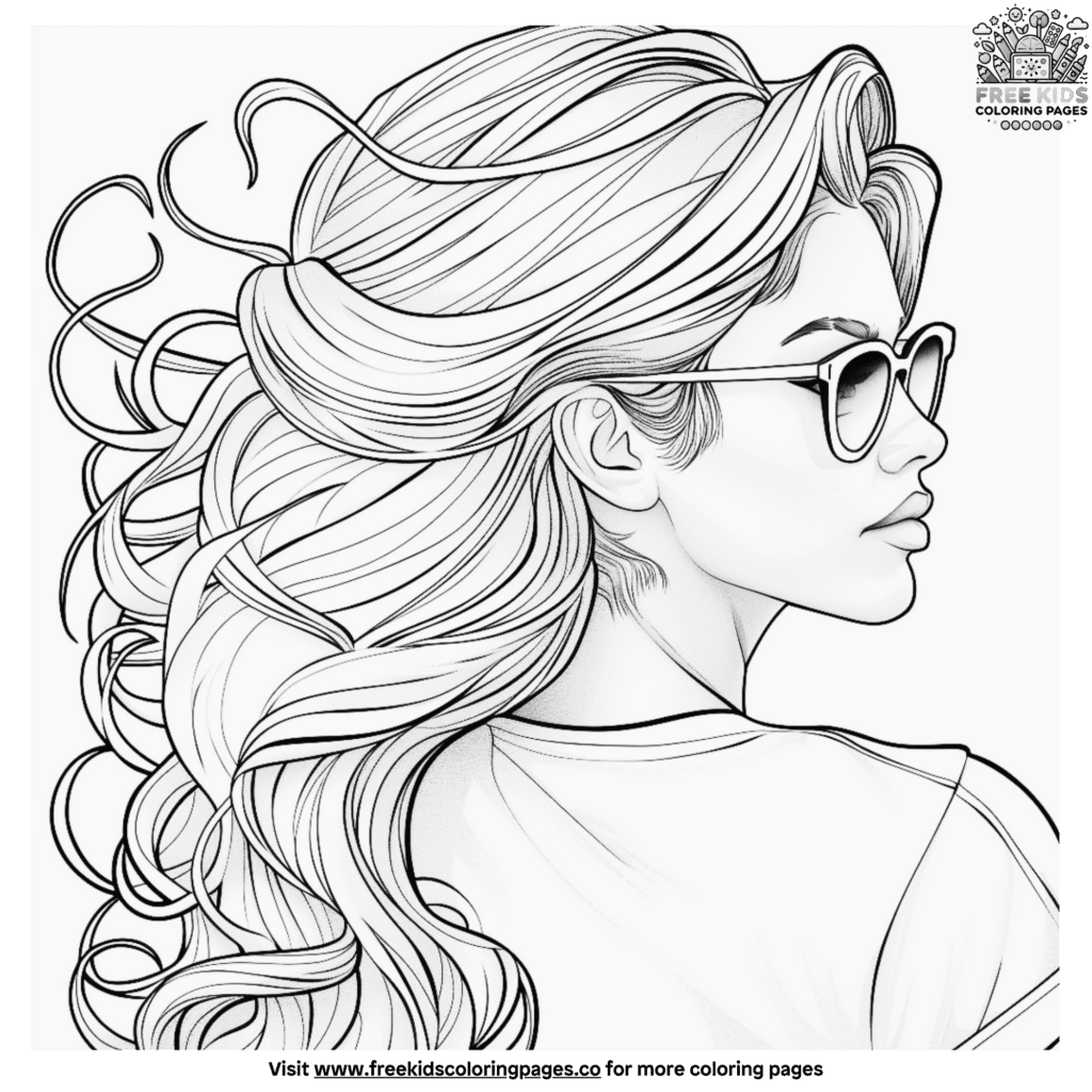 Elegant Long Bouncy Hair Coloring Pages
