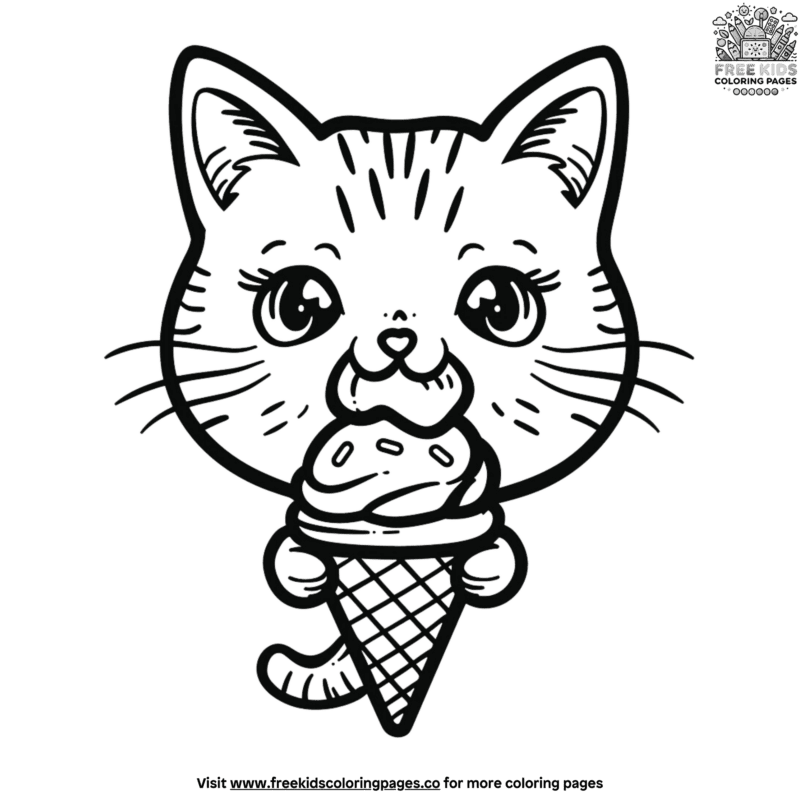 Whimsical Cat Ice Cream Coloring Pages
