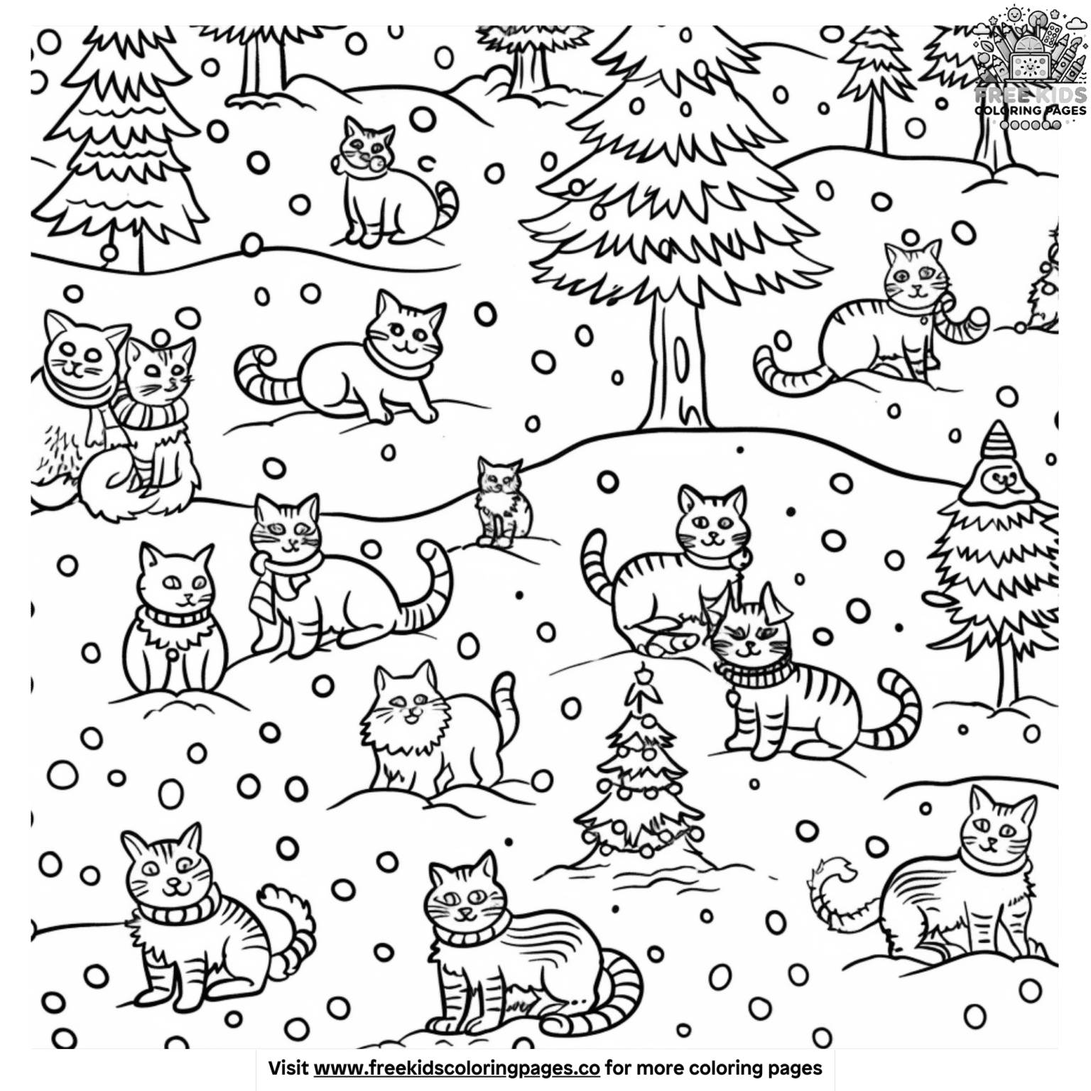 Winter Wonderland Cats Coloring Pages