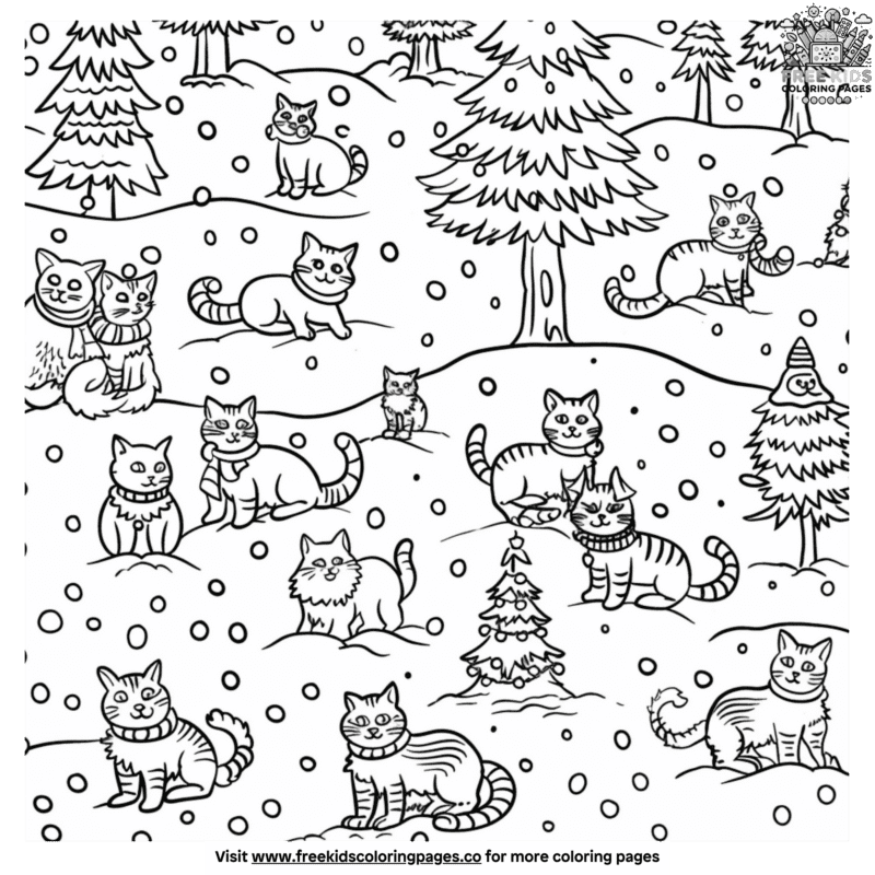 Winter Wonderland Cats Coloring Pages