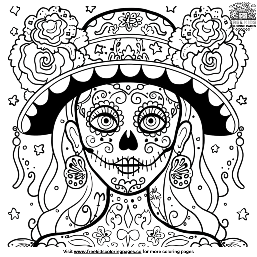 Elegant Catrina Día De Los Muertos Coloring Pages
