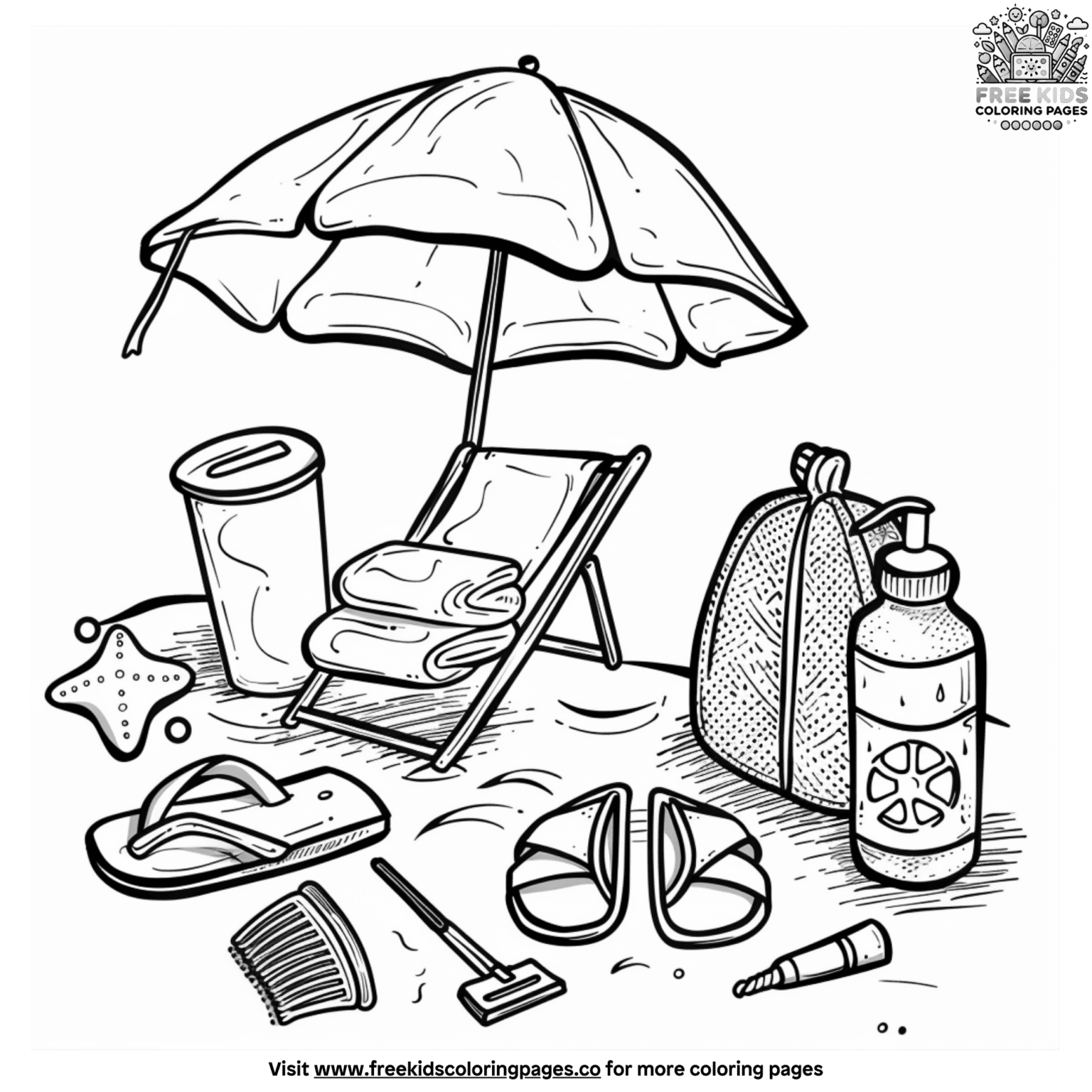 Smiling Sun At Beach Coloring Pages