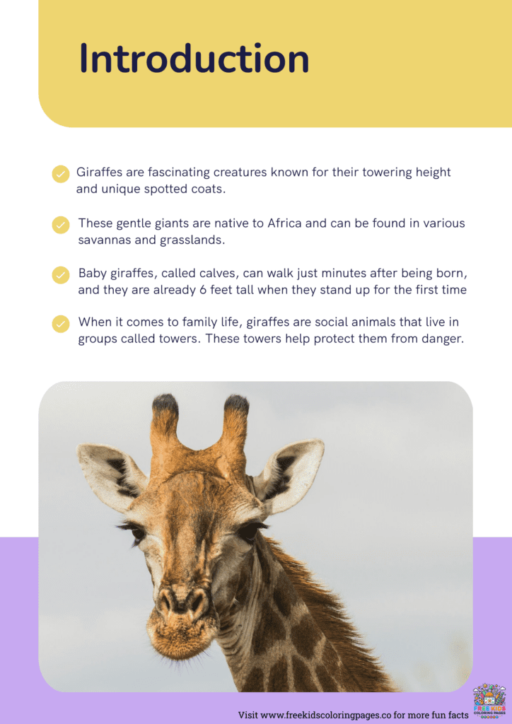 Gigantic Giraffe Fun Facts Printable For Kids To Explore