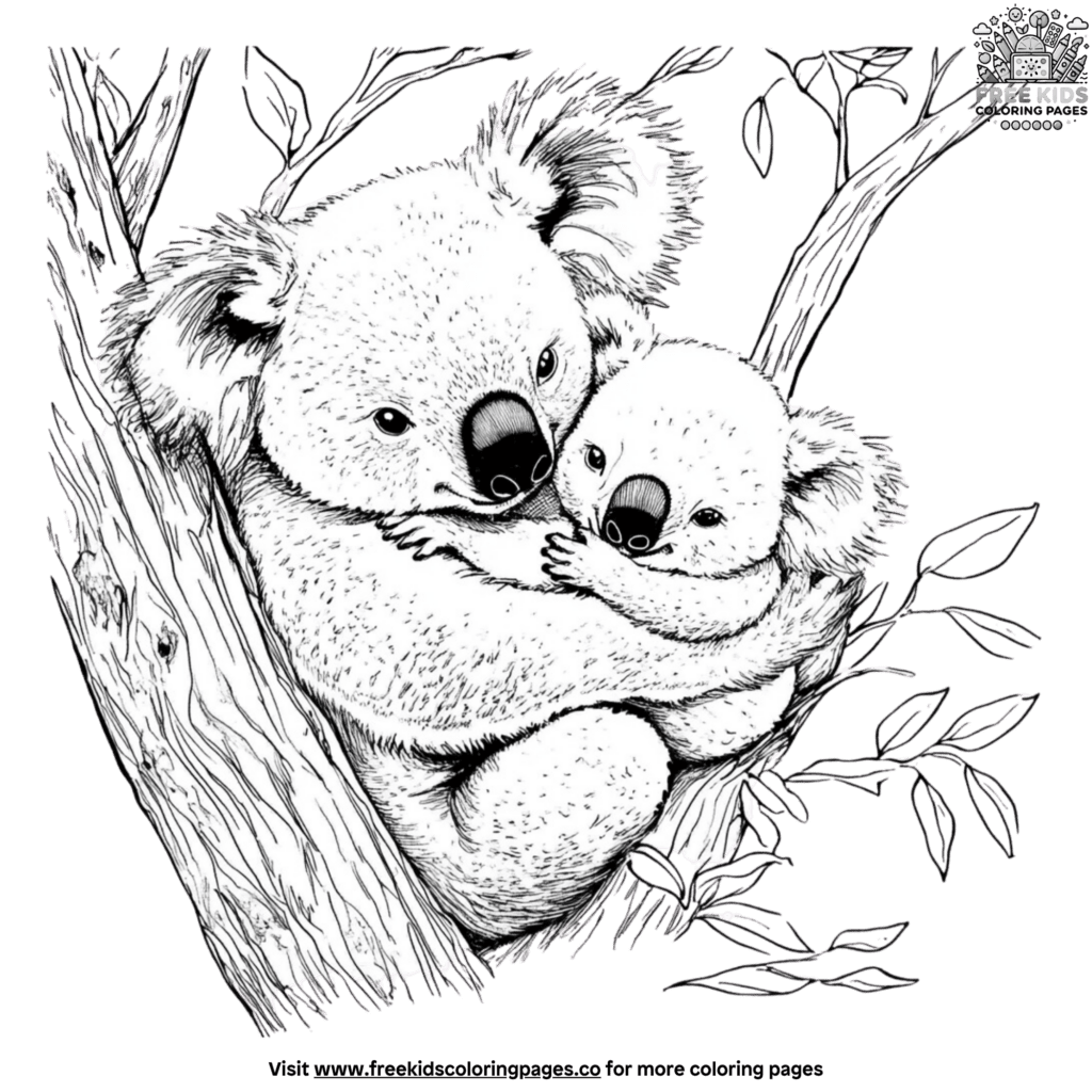 Charming Baby Hugging Mama Koala Coloring Pages