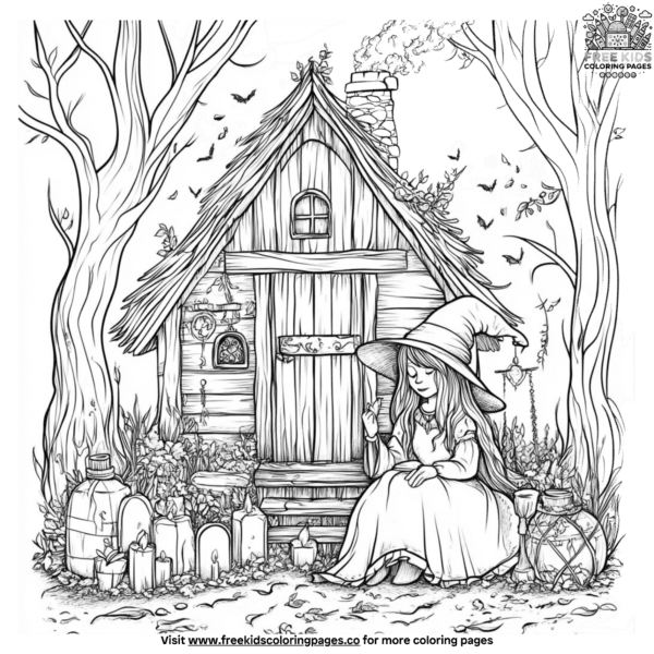 Cozy Cottage Witch Coloring Pages