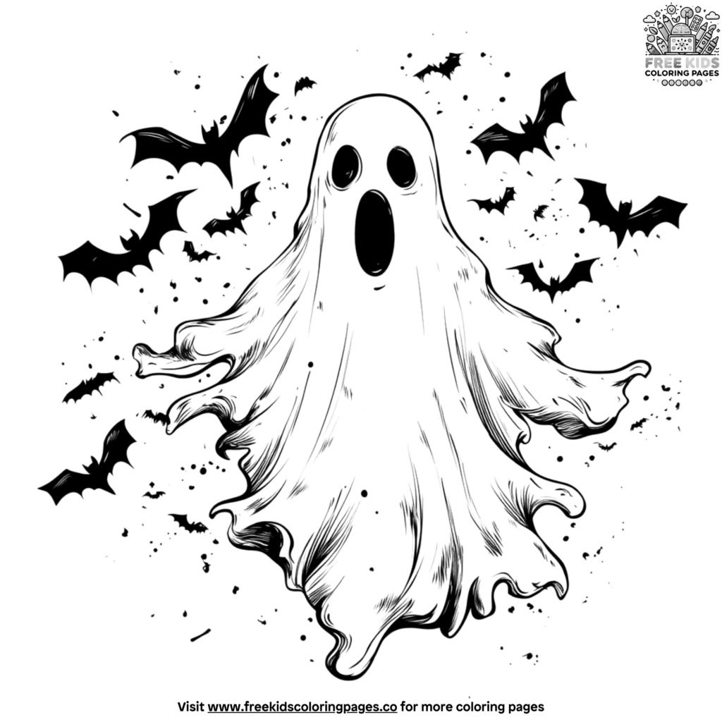 Ghost With Bats Coloring Pages