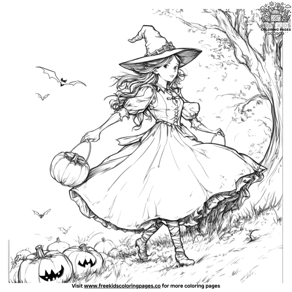 Pumpkin Carving Witch Coloring Pages