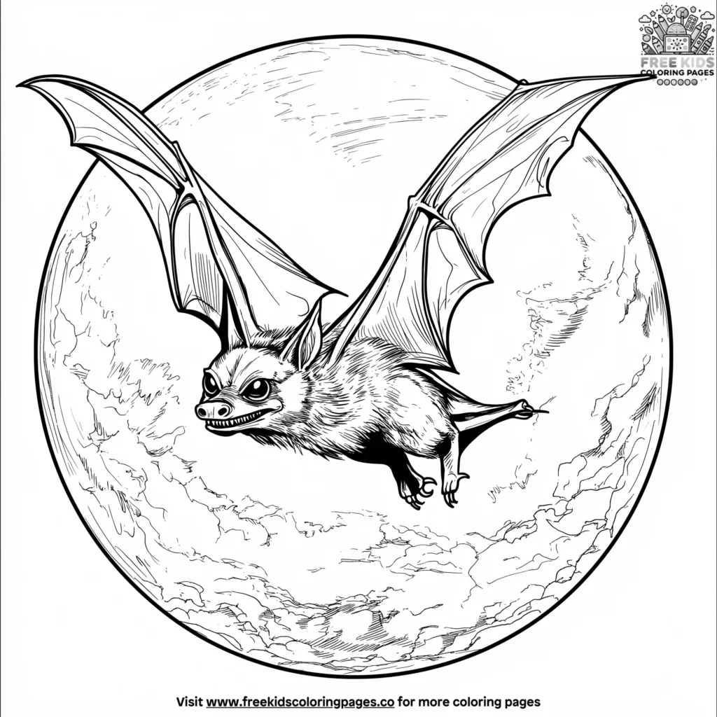 Moon And Bat Sky Coloring Pages