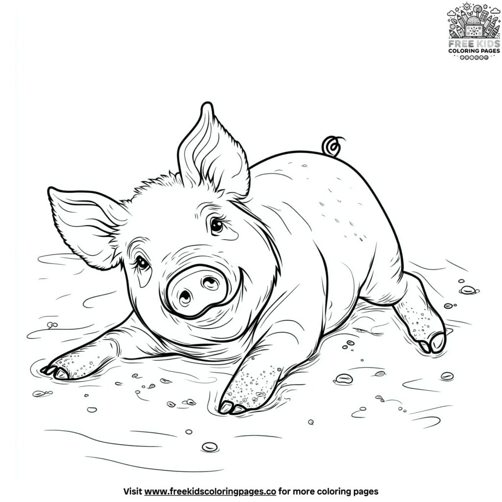 Free Pig In Mud Coloring Pages For Kids' Fun