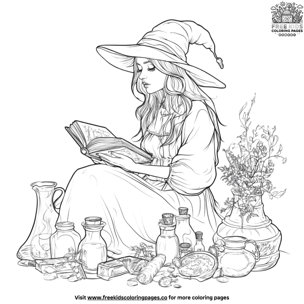 Spell Book Witch Coloring Pages