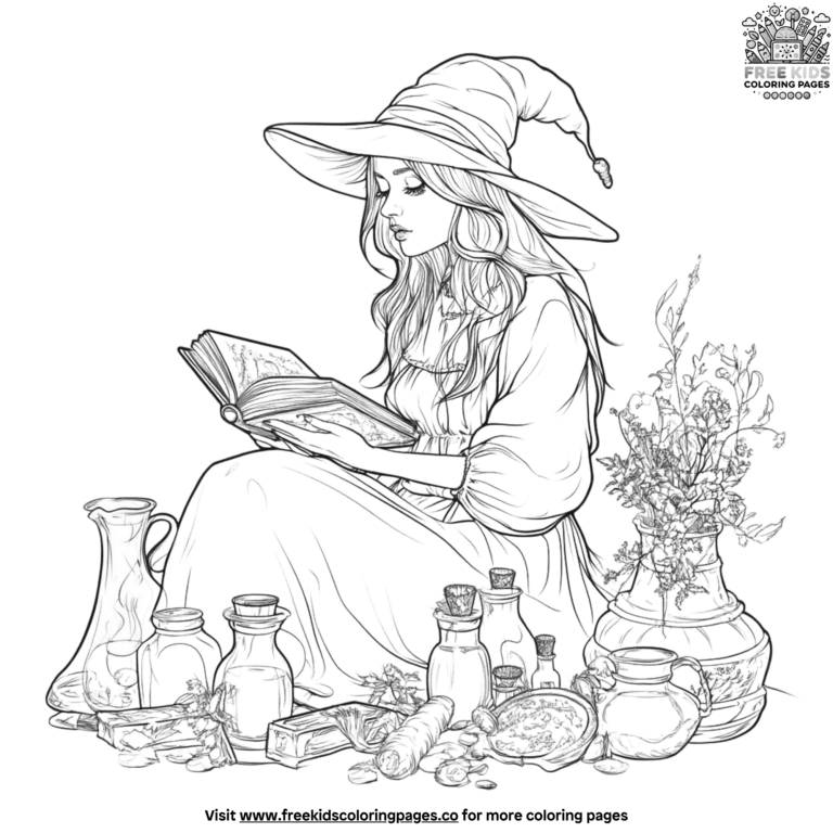 Spell Book Witch Coloring Pages