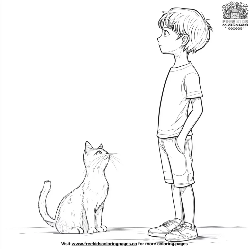 Boy And His Pet Cat Coloring Pages