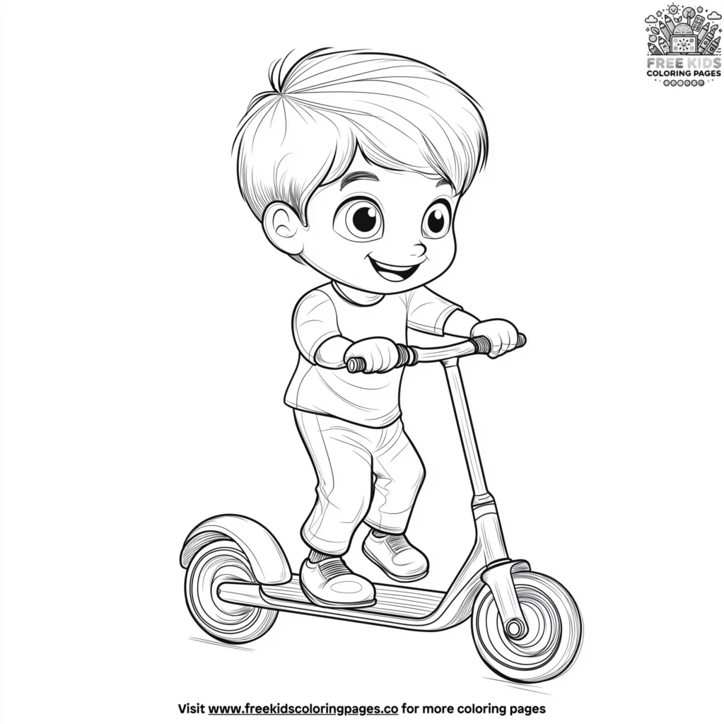 Boy On A Scooter Coloring Pages