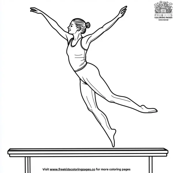 Leaping Gymnast On A Balance Beam Coloring Pages