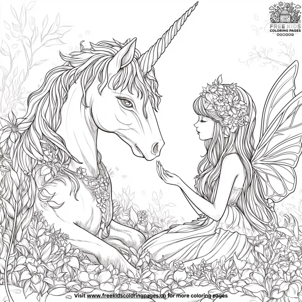 Unicorn And Fairy Coloring Pages