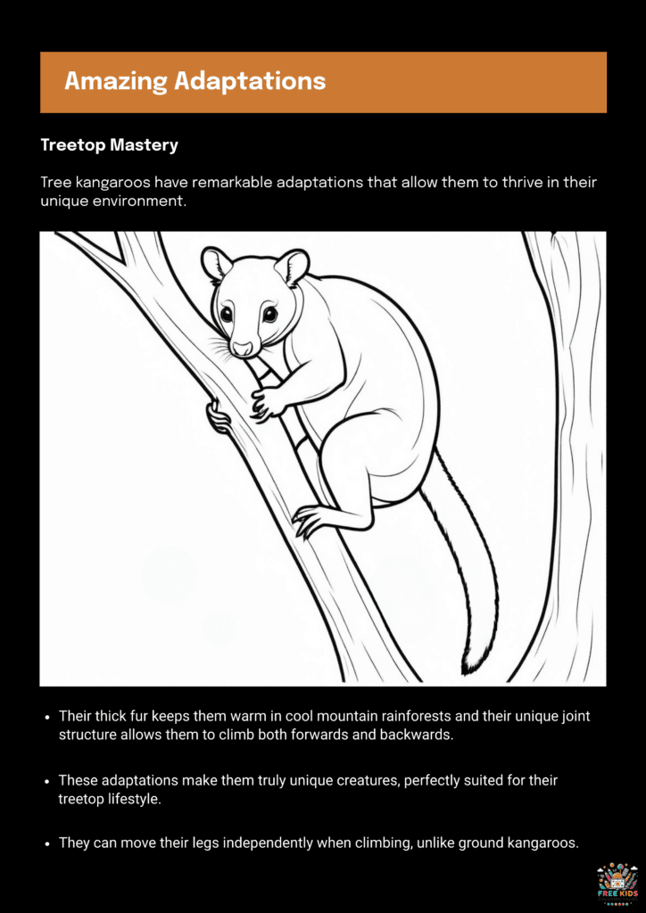 Terrific Tree Kangaroo Fun Facts Printable - Free Kids Coloring Pages